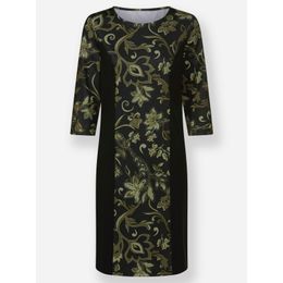 WITT Damen Jerseykleid im floralen Dessin, schwarz-oliv-bedruckt, Gr&ouml;&szlig;e 40