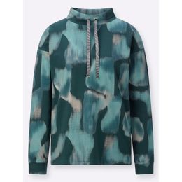 WITT Damen Sweatshirt mit weitenregulierbarem Kragen, ozean-petrol-bedruckt, Gr&ouml;&szlig;e 38