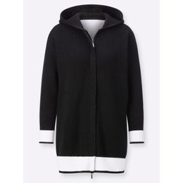 WITT Damen Kapuzenstrickjacke , kontraststark gearbeitet, schwarz-wei&szlig;, Gr&ouml;&szlig;e 40