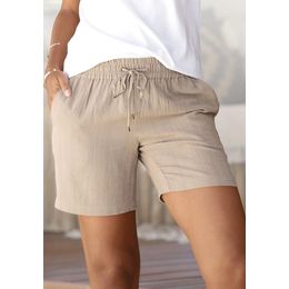 Lascana Shorts 'aus Baumwoll-Leinen-Qualit&auml;t' beige Gr. 44 f&uuml;r Damen. Figurumspielend