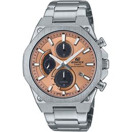CASIO EDIFICE Chronograph Armbanduhr, Solar, Herrenuhr, Edelstahlarmband, analog, Tag apricot-silberfarben Stilvoller Herrenchronograph