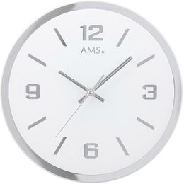 AMS Wanduhr »W9322« Quarzuhr, Glas, Wohnzimmer, Esszimmer, Küche, Arbeitszimmer, Büro, Flur transparent-silberfarben Schlichte Wanduhr