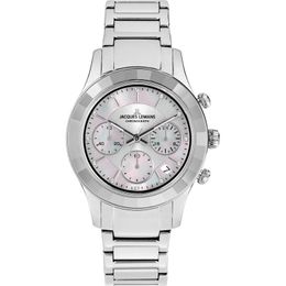 Jacques Lemans Chronograph &raquo;Venice&laquo; Armbanduhr, Damenuhr, Edelstahlarmband, Stoppfunktion, Datum, Perlmutt silberfarben-wei&szlig; Exqusiter...