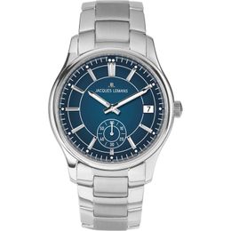 Jacques Lemans Quarzuhr &raquo;Derby&laquo; Armbanduhr, Herrenuhr, Edelstahlarmband, analog, Tag, kleine Sekunde silberfarben-blau Elegante Armbanduhr f&uuml;r Herren