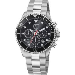 ETT Funkchronograph &raquo;Professional&laquo; Armbanduhr, Herrenuhr, Stoppfunktion, Datum, Solar, Edelstahlarmband edelstahlfarben-schwarz Stilvoller...