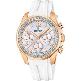 Festina Chronograph »Boyfriend Collection« Armbanduhr, Quarzuhr, Damenuhr, Stoppfunktion, bis 10 bar wasserdicht weiß-roségoldfarben...