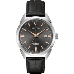 Bulova Automatikuhr Armbanduhr, Herrenuhr, Damenuhr, Lederarmband, Saphirglas schwarz Elegante Automatikuhr für Sie & Ihn