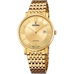 Festina Quarzuhr Armbanduhr, Herrenuhr, Damenuhr, Datum, Saphirglas, Swiss Made goldfarben-goldfarben Edle Armbanduhr für Sie & Ihn