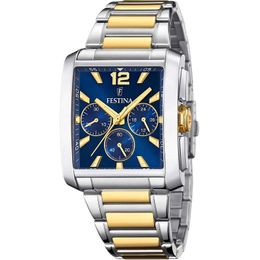 Festina Chronograph Armbanduhr, Quarzuhr, Herrenuhr, Stoppfunktion, Edelstahlarmband silberfarben-goldfarben-dunkelblau Edel wirkender...