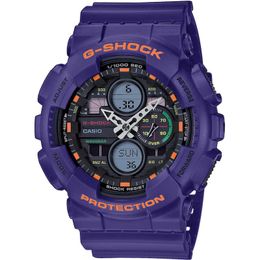 Casio G-SHOCK Chronograph Quarzuhr, Armbanduhr, Herrenuhr, digital, bis 20 bar wasserd.Resinarmband lila Topmoderner Chronograph für Herren