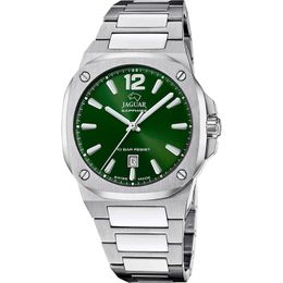 Jaguar Quarzuhr &raquo;Rondcarre&laquo; Armbanduhr, Herrenuhr, Swiss Made, Edelstahlarmband, analog, Tag silberfarben-gr&uuml;n Klassisch sch&ouml;ne Armbanduhr f&uuml;r Herren