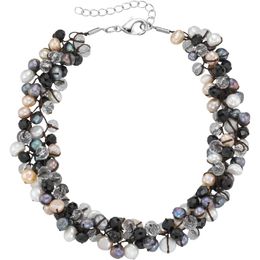Firetti Collier »Schmuck Geschenk Halsschmuck Halskette Kette« mit Kristallstein - mit Süßwasserzuchtperle silberfarben-braun-weiß-schwarz Elegant...