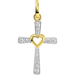 Firetti Kreuzanhänger »Schmuck Geschenk Gold 375 Halsschmuck Anhänger Kreuz mit Herz« () mit Zirkonia (synth.)...