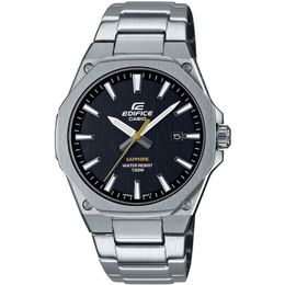 CASIO EDIFICE Quarzuhr Armbanduhr, Herrenuhr, bis 10bar wasserdicht, Saphirglas, Edelstahlarmband schwarz-silberfarben Zeitlose Herrenarmbanduhr