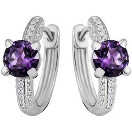Firetti Paar Creolen »Schmuck Geschenk Silber 925 Ohrschmuck Ohrringe Solitär« mit Amethyst, Zirkonia (synth.) silberfarben-lila-kristallweiß +...