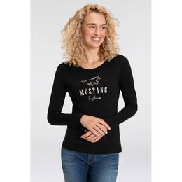 Mustang Damen Mustang Langarmshirt Slim Fit schwarz L