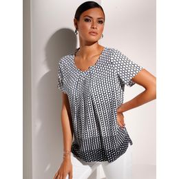 CR&Eacute;ATION L Kurzarmbluse CREATION L, Damen, Gr. 38, schwarz-wei&szlig; (schwarz, wei&szlig;), 100% Viskose, gemustert, mehrfarbig, Rundhals, Blusen