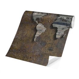 Bilderwelten Fototapete Textiltapete Stofftapete - nahtlose Tapete | Holz Rost Weltkarte