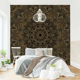 Mustertapete Mandala Stern Muster gold schwarz