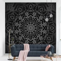 Mustertapete Mandala Bl&uuml;te Muster silber schwarz