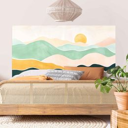 Bilderwelten Kopfteil Bett Minimalistische Boho Landschaft Gelb T&uuml;rkis