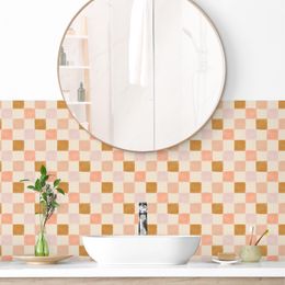 Wandverkleidung Bad Retro Schachmuster Rose Ocker