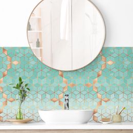 Bilderwelten Vinylteppich Blaues Hexagon mit Goldkontur