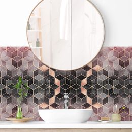 Wandverkleidung Bad Rosa Grau goldene Geometrie II
