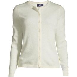 LANDS' END Kaschmir-Cardigan mit rundem Ausschnitt, Damen,  Wei&szlig;, Kaschmir, by Lands' End