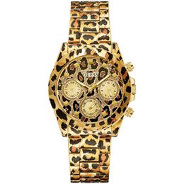 Guess Multifunktionsuhr »LEOPARDESS« Quarzuhr, Armbanduhr, Damenuhr, Datum, 12/24-Std.-Anzeige gelbgoldfarben-schwarz 0 Extravagante...