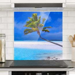 Bilderwelten Glas Spritzschutz modern blau Strand - Tropical Dream - Landschaft Küchenrückwand aus Glas