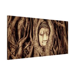 Bilderwelten Magnettafel - Buddha in Ayutthaya von Baumwurzeln ges&auml;umt in Braun - Magnetwand - Magnetpinnwand - magnetisches Memoboard