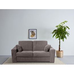 2-Sitzer Home Affaire "Roma Matratzenh&ouml;he 14 cm", braun, B:180cm H:85cm T:95cm, 100% Polyester, Sofas, Dauerschlaffunktion, mit Unterfederung, Liegema&szlig;e ca 123x198 cm