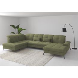 Sit & More Wohnlandschaft SIT & MORE "Amica, U-Form, inkl. Sitztiefenverstellung und Armteilverstellung", grün (hellgrün), B:357cm H:90cm T:231cm, 100% Polyester, Sofas, wahlweise mit Kopfteilverstellung, Bettfunktion und Bettkasten