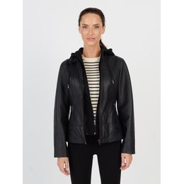 Lederjacke JCC "31020359", Damen, Gr. L, schwarz, Obermaterial: 100% Leder Lamm; Kapuze: 100% Baumwolle; Lining: 100% Polyester, Jacken