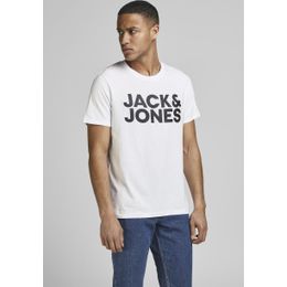 Jack & Jones T-Shirt JACK & JONES "JJECORP Herren-Tee mit figurbetonter Silhouette", Damen, Gr. M, weiß, Jersey, Obermaterial: 100% Baumwolle, schmal hüftbedeckend, Rundhals, gerader Abschluss, Shirts T-Shirt, bedruckt, modisch, schmal, Baumwolle, Rundhals