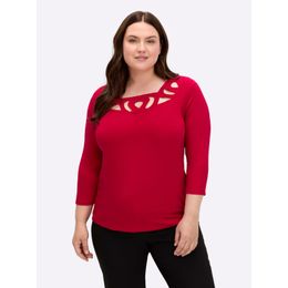 sheego Gro&szlig;e Gr&ouml;&szlig;en 3/4-Arm-Shirt mit Cut-Outs, rot, Gr&ouml;&szlig;e 36 - Damen