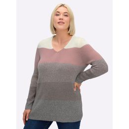 sheego Große Größen Longpullover mit Blockstreifen-Muster, hortensie-ecru-meliert, Größe 42 - Damen