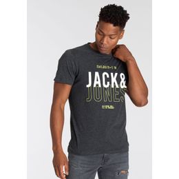 Jack & Jones T-Shirt JACK & JONES "JCOKOMPO Kurzarm-Design mit Print und optimaler Passform", Herren, Gr. XS, grau (dunkelgrau), Single Jersey, Obermaterial: 60% Baumwolle, 40% Polyester, Basic schmal normal, Rundhals, Shirts T-Shirt, Print, modisch, regular fit, Baumwolle, Rundhals