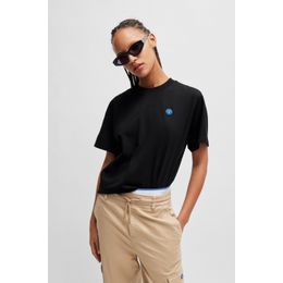 T-Shirt HUGO BLUE "Vintage Tee", Damen, Gr. XXL, schwarz (schwarz 001), Single Jersey, Obermaterial: 100% Baumwolle, unifarben, relaxed fit normal, Rundhals, eingesetzt eingefasste Kante, Shirts T-Shirt, mit Logo-Badge