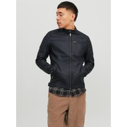Jack & Jones Lederimitatjacke JACK & JONES "JJEROCKY in Kunstlederoptik mit Reißverschlusstaschen", Herren, Gr. XXL, schwarz, Web, Obermaterial: 100% Polyester, unifarben, Modisch, normal, Jacken, unifarben, modisch, regular fit, Lederimitat