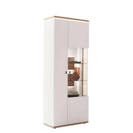 Pharao24.de Wohnzimmervitrine Aufbewahrungsschrank in Soft White und Wildeichefarben