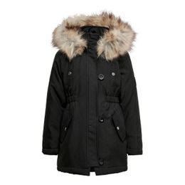 Winterjacke KIDS Only "KOGIRIS FUR PARKA OTW", Mädchen, Gr. 152, schwarz, Web, Obermaterial: 100% Polyester, unifarben, bequem Po-bedeckend, abgesteppte Kante mit Windstopper, Jacken, mit elastischem Taillengummi