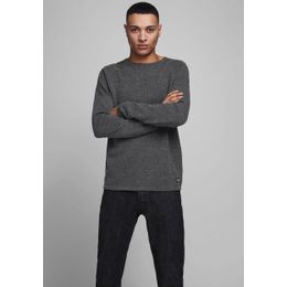 Jack & Jones Rundhalspullover JACK & JONES "JJEHILL Einfarbiger Pullover mit angenehmem Tragegefühl", Herren, Gr. XS, grau (dunkelgrau melange), Obermaterial: 100% Baumwolle, meliert, schmal, Rundhals, Bündchen, Pullover, unifarben, modisch, schmal, Baumwolle, Rundhals