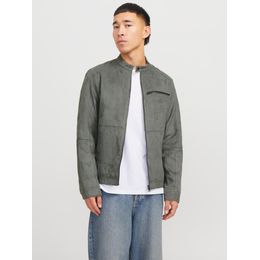 Jack & Jones Bikerjacke JACK & JONES "JJEDYLAN mit wasserabweisender Funktion", Herren, Gr. L, grün (sedona sage), Web, Obermaterial: 100% Polyester, unifarben, Modisch, slim fit taillenbedeckt, ohne Ausschnitt, Jacken, unifarben, modisch, regular fit, Polyester