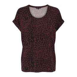 Kurzarmshirt Only "ONLMOSTER – Shirt mit Animal-Print und lockerem Schnitt", Damen, Gr. S (36), rot (tawny port aop:leo aop), Single Jersey, Obermaterial: 75% Viskose, 20% Polyester, 5% Elasthan, bedruckt, loose fit normal, Rundhals, Shirts, animal-print, modisch, loose fit, Viskosemischung, Rundhals