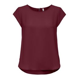 Kurzarmbluse Only &quot;ONLVIC &ndash; feminines Blusenshirt in lockerer Form&quot;, Damen, Gr. 38, tawny port, Web, Obermaterial: 97% Polyester, 3% Elasthan, unifarben, regular fit Po-bedeckend, Rundhals, Blusen, regular fit, Web, Kunstfaser, Rundhals, unifarben