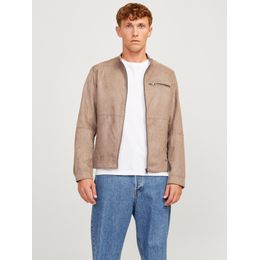 Jack & Jones Bikerjacke JACK & JONES "JJEDYLAN mit wasserabweisender Funktion", Herren, Gr. L, grün (falcon), Web, Obermaterial: 100% Polyester, unifarben, slim fit taillenbedeckt, ohne Ausschnitt, Jacken, unifarben, modisch, regular fit, Polyester