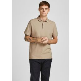 Jack & Jones Poloshirt JACK & JONES "JJEPAULOS Poloshirt mit klassischem Kragen und figurbetonter Form", Herren, Gr. XS, beige, Piqu&eacute;, Obermaterial: 100% Baumwolle, unifarben mit Farbeinsatz, schmal, Shirts, Logostickerei, modisch, schmal, Baumwolle, Polokragen