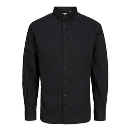 Jack & Jones Langarmhemd JACK & JONES "JPRBLAJAXON mit Stretchanteil und stylischem Kragen", Herren, Gr. XS, N-Gr, schwarz, Web, Obermaterial: 97% Baumwolle, 3% Elasthan, unifarben, slim fit taillenbedeckt, ohne Ausschnitt, Manschette, Hemden, unifarben, slim fit, Web, Hemdkragen, atmungsaktiv
